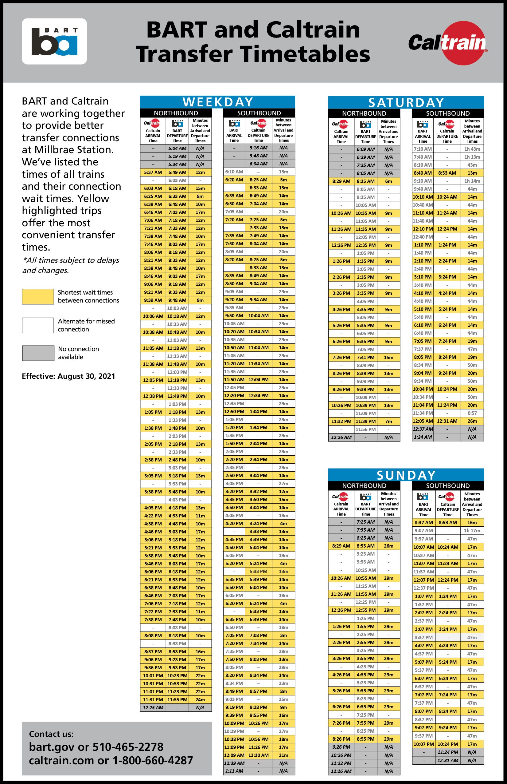 BART And Caltrain Release Transfer Timetable Bay Area Rapid Transit BART And Caltrain Release Transfer Timetable Bay Area Rapid Transit